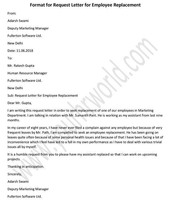 Letter Of Request For Employee Replacement Letter Of Request For Employee Replacement