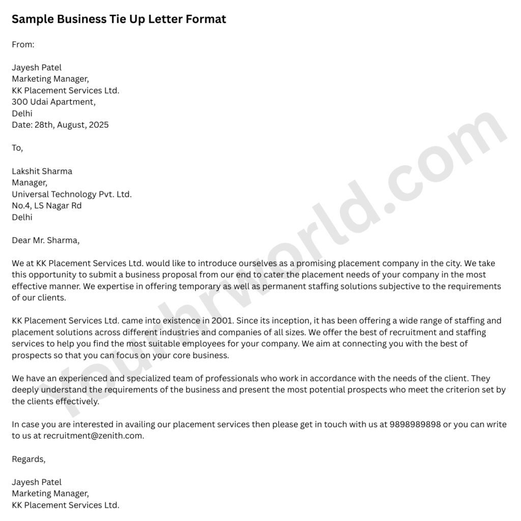 Business Tie Up Proposal Letter Format