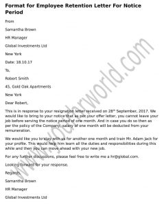 Format for Employee Retention Letter For Notice Period - HR Letter Formats