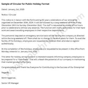 Public Holiday Announcement Mail/Notice/Memo Format to Staff - HR ...