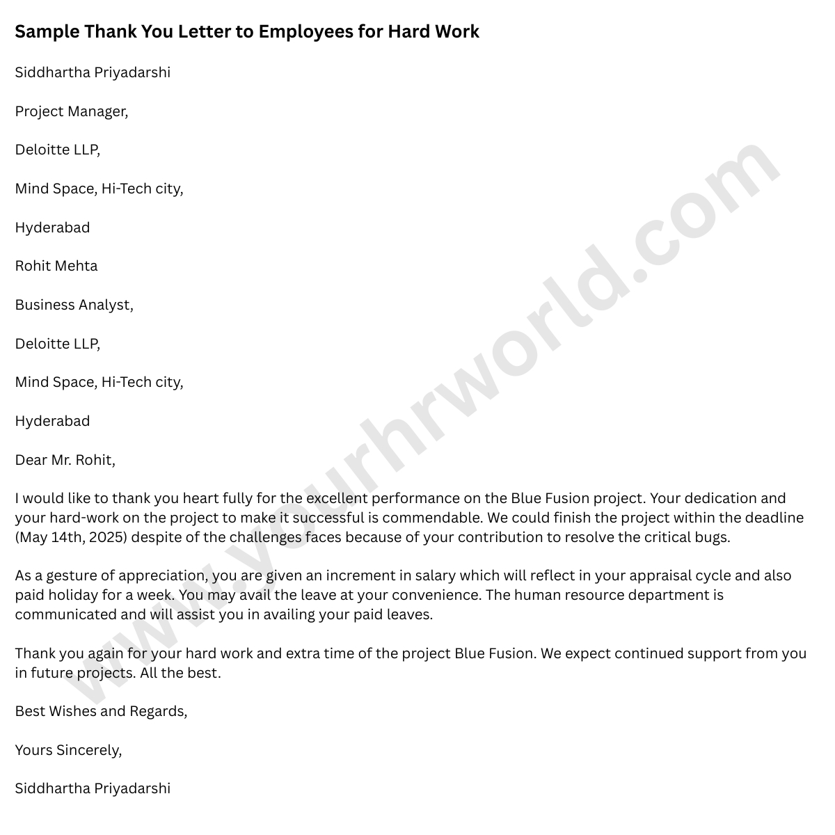 Thank you Letter to Employees for Hard Work - Letter Writing Tips - HR ...