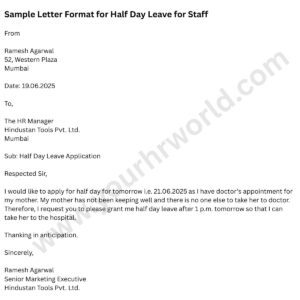 Easy Format of Half Day Leave Application Email