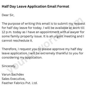 Easy Format of Half Day Leave Application Email