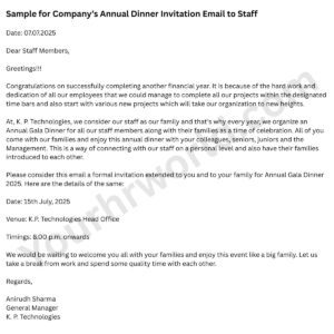 Annual Dinner Invitation Email to Staff | Dinner Invitation mail‎ | HR ...