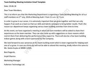 Team Building Meeting Invitation Email Sample | HR Letter Formats