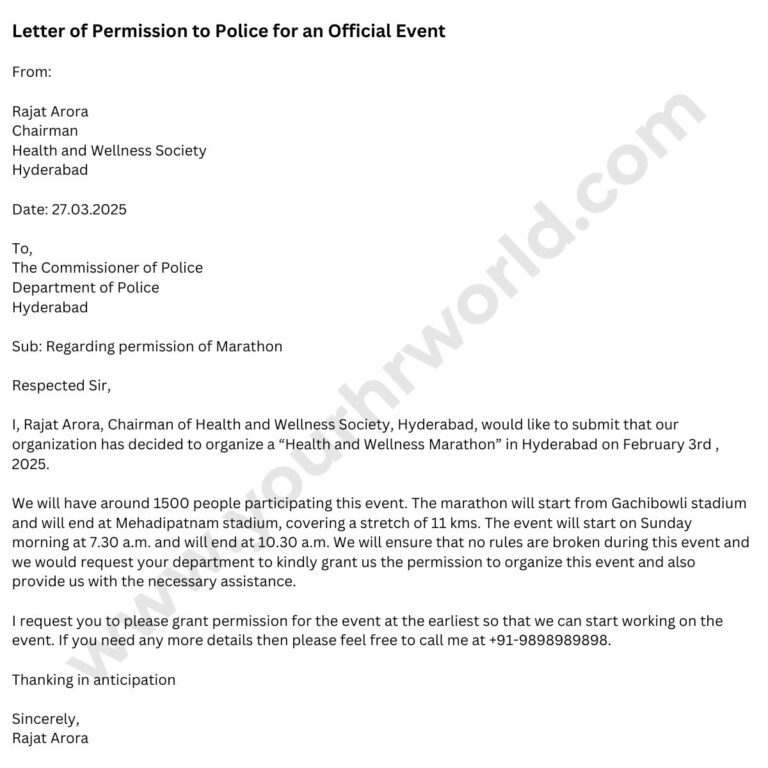 Police Permission Letter for Official Event - HR Letter Formats