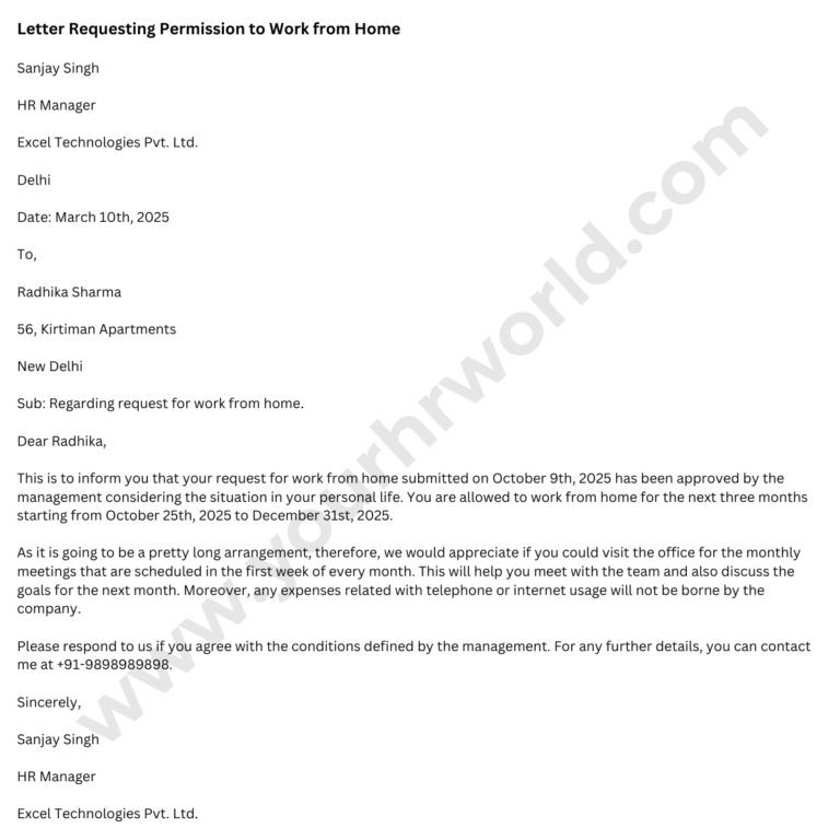 Letter for Allowing an Employee to Work from Home | Request Letter