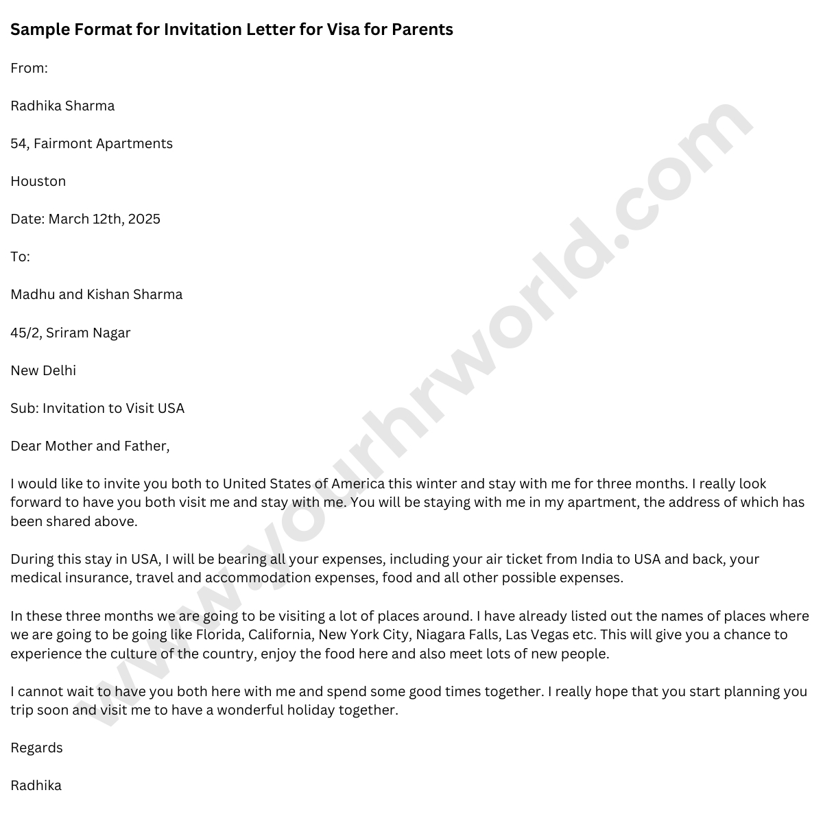 For Us Visa Invitation Letter For Parents