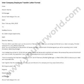 Employee Transfer Letter Sle Format In English Exlex - Infoupdate.org