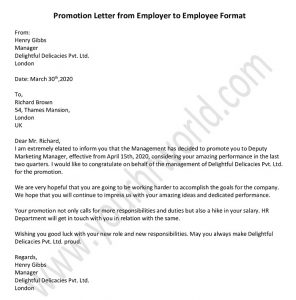 Sample Promotion Letter from Employer to Employee