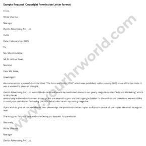 Request Copyright Permission Letter Format - Permission Template