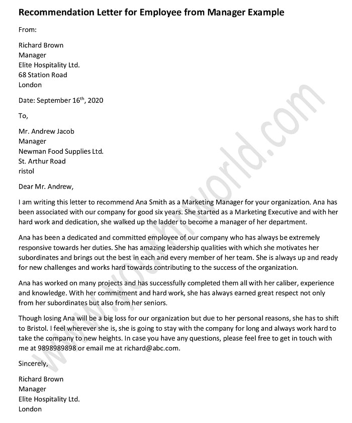 Writing A Recommendation Letter For Employee Curriculum Vitae Sample